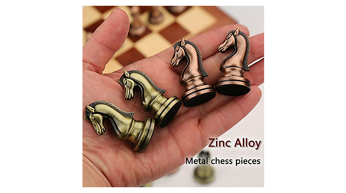 Chess Set for Adult and Kid, 13.5" Folding Wooden Chess Board with Zinc ...