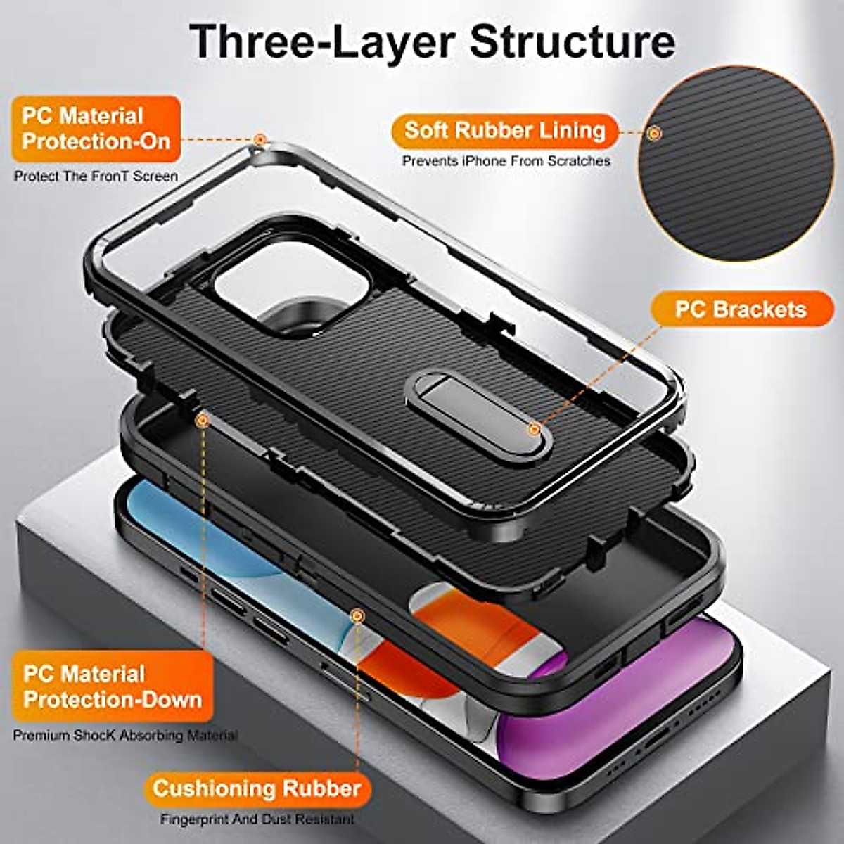 IDweel iPhone 11 Case,iPhone 11 Case with Stand,iPhone 11 Case Black for Men, Heavy Duty Protection Shockproof Anti-Scratch Slim Fit Protective Durable Case Hard Cover for Aged,Black