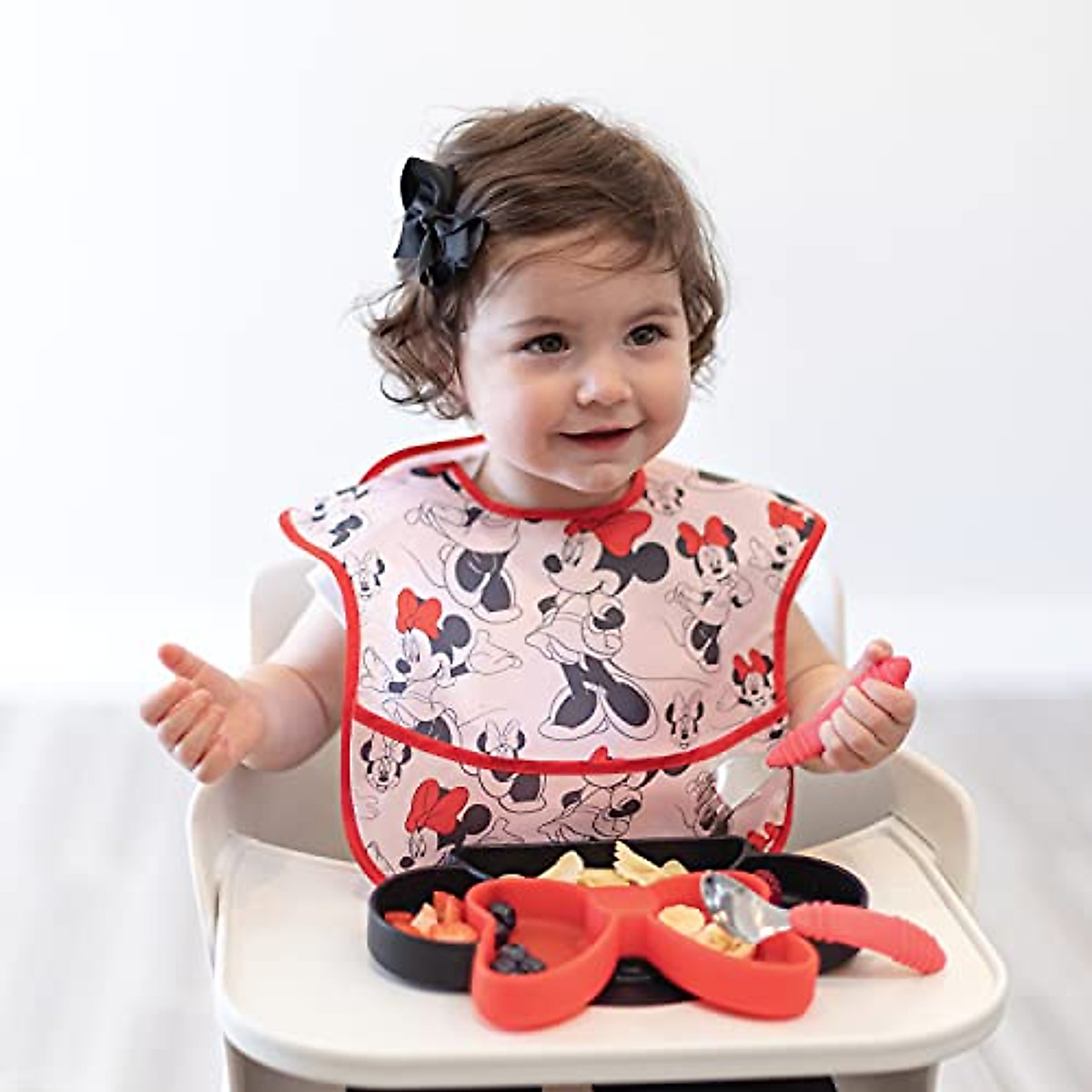 Bumkins Disney Minnie Mouse SuperBib, Baby Bib, Waterproof, Washable, Stain and Odor Resistant, 6-24 Months (Pack of 2) - Classic/Icon