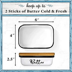Home Acre Designs Butter Dish with Lid for Countertop - Unbreakable Metal Container & Covered Mess-Free Butter Keeper - Large Vintage Farmhouse Style Dishes