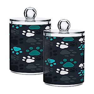 Kigai Cute Paw Prints Qtip Holder Dispenser - 14OZ Clear Plastic Apothecary Jars Food Storage Jar with Lids Bathroom Canister Organizer for Coffee, Tea, Candy, Floss (2Pack)