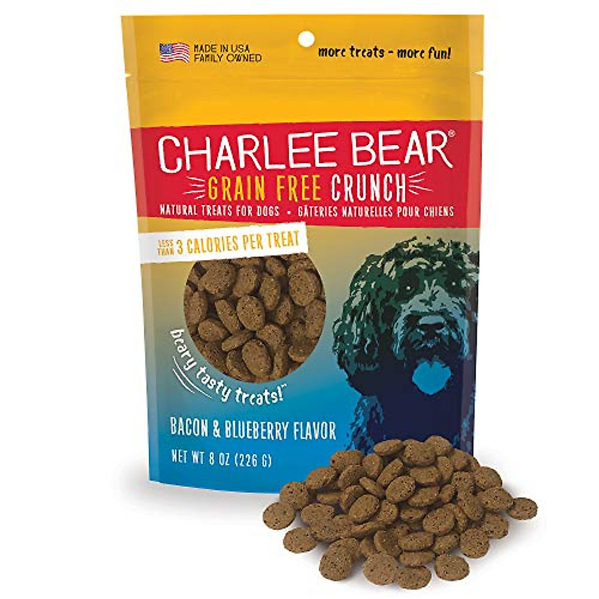 Charlee Bear Grain Free Crunch Dog Treats, Bacon & Blueberry Flavor, 8 oz