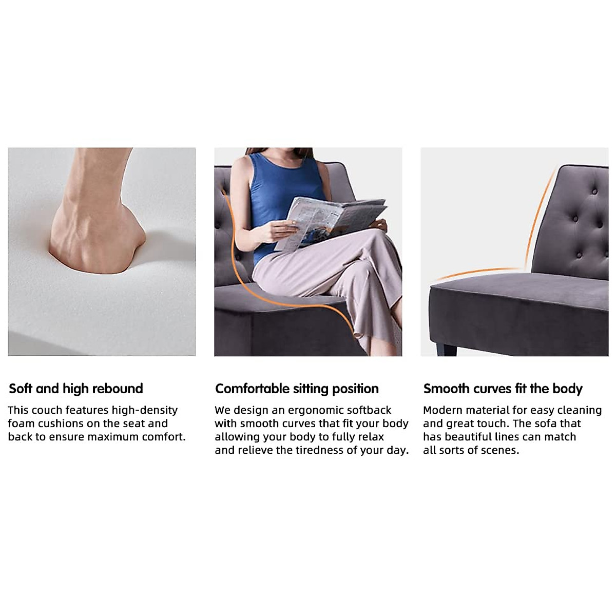 annjoe Button Tufted Loveseat Settee Upholstered Sofa Backrest Buckle Couch Banquette Bench for Dining Room Living Room Bedroom Funiture(Gray 1)