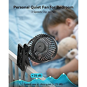 GEHEN 3-Speed Clip-On Fan with Sturdy Clamp & Strong Airflow, USB-Powered for Easy Cooling, Ultra-Quiet Operation Ideal for Bedroom, Office, & Stroller Use