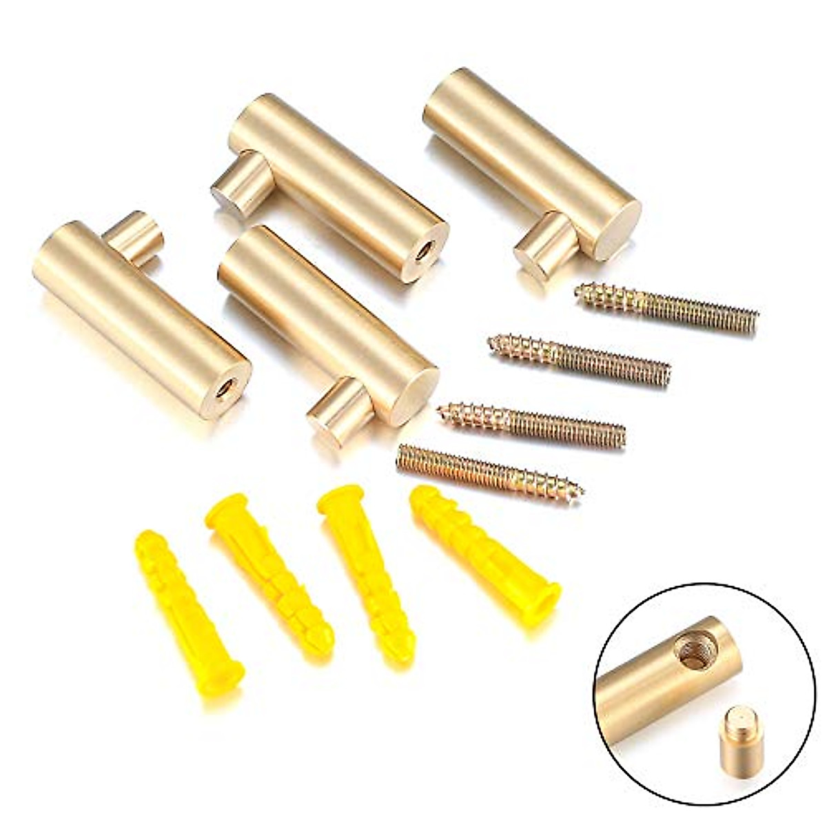 4 Pcs Brass Wall Hooks, Gold Coat Hooks for Wall, Towel Cloth Robe Hangers Hooks Wall Mounted, Brass L-Shaped Heavy Duty Bathroom Kitchen Living Rooms Hat Key Hooks