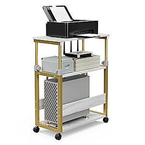 HMFOR Computer Tower Stand with Height Adjustable, PC Stand for Under Desk, Moblie Computer Case Tower, 3-Tier Computer Cart with Rolling Wheels for Home Office Gaming Case, Rustic Brown