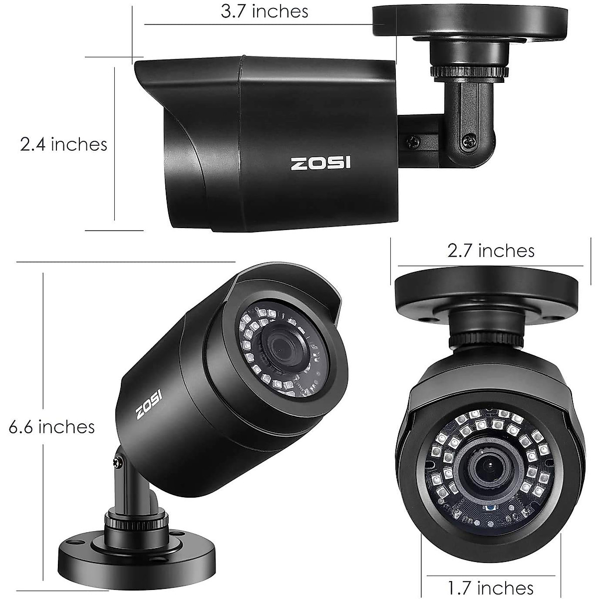 ZOSI 4 Pack 1080P 2.0MP Outdoor Indoor 3.6mm 24PCS Infrared IR Lens Day Night CCTV IR Cut Surveillance Security Camera Compatible for TVI DVR (Renewed)