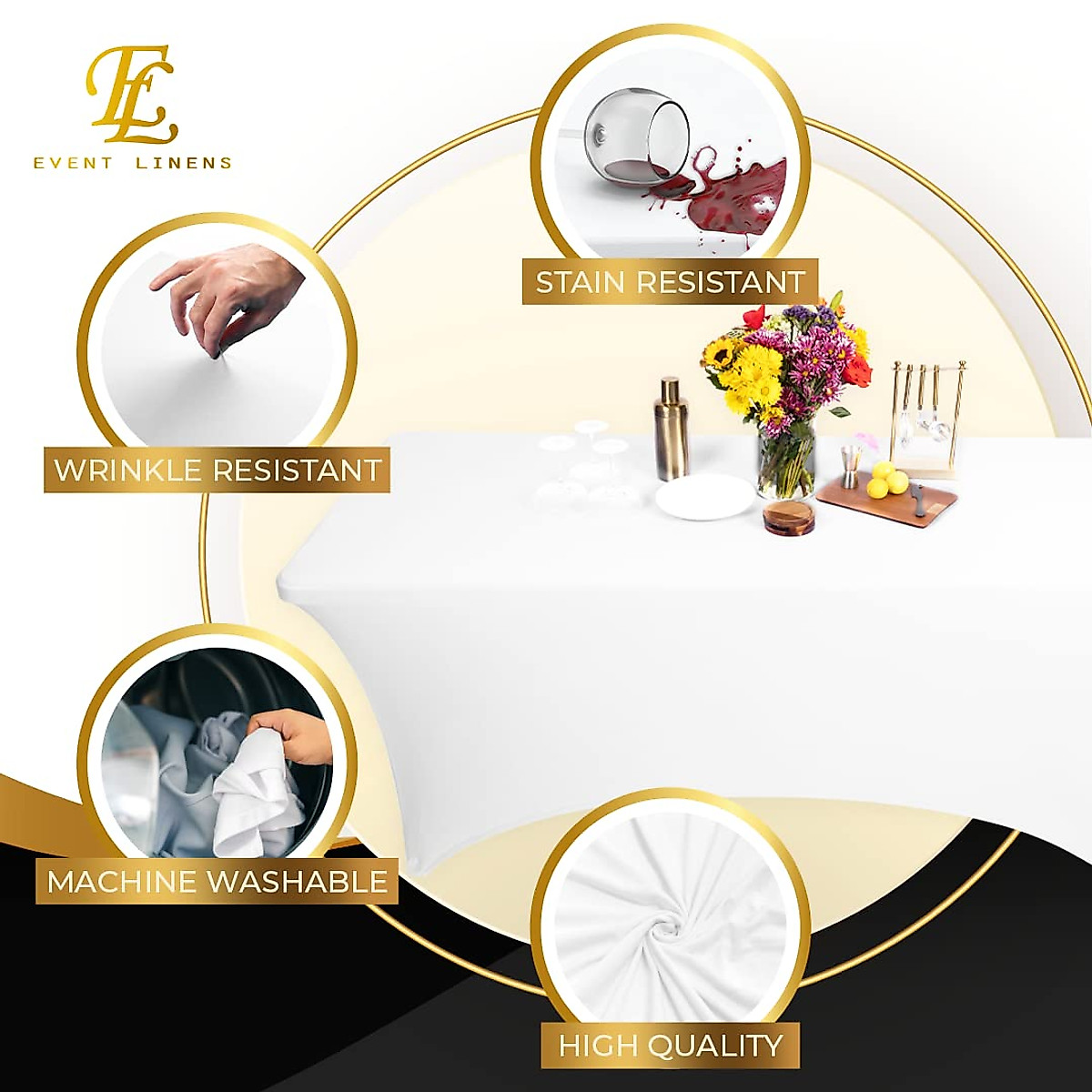 Luxury Collection White 6ft Tablecloth Rectangular Spandex Linen - Table Cloth Fitted Cover for 6 Foot Folding Table, Wedding Linens Banquet Cloths Rectangle Covers