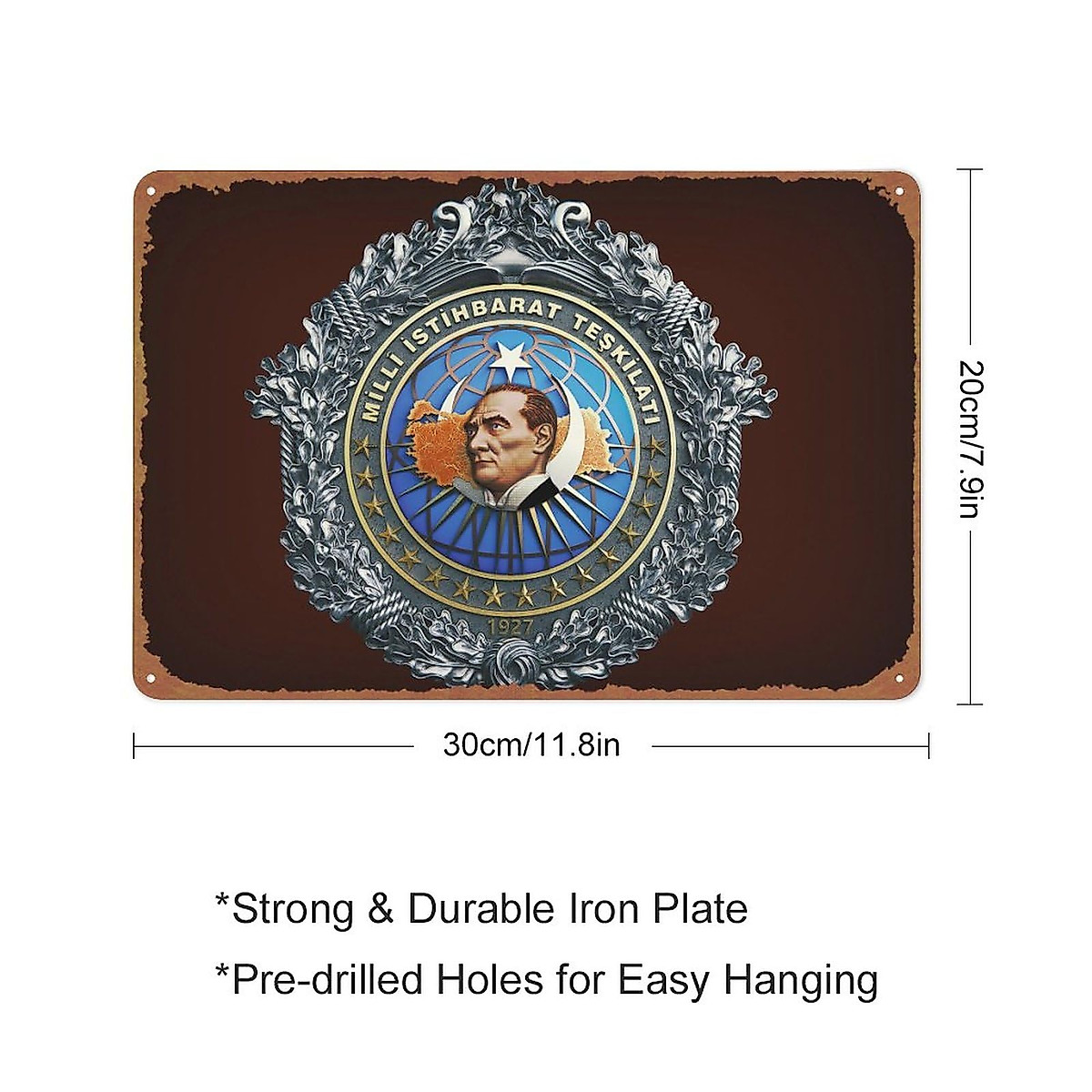 National Intelligence Organization (Türkiye Millî İstihbarat Teşkilatı) 3D Tablo Poster Sign Metal Tin Sign Wall Art Decor - Retro Sign for Home Decor Gifts - 8x12 Inch