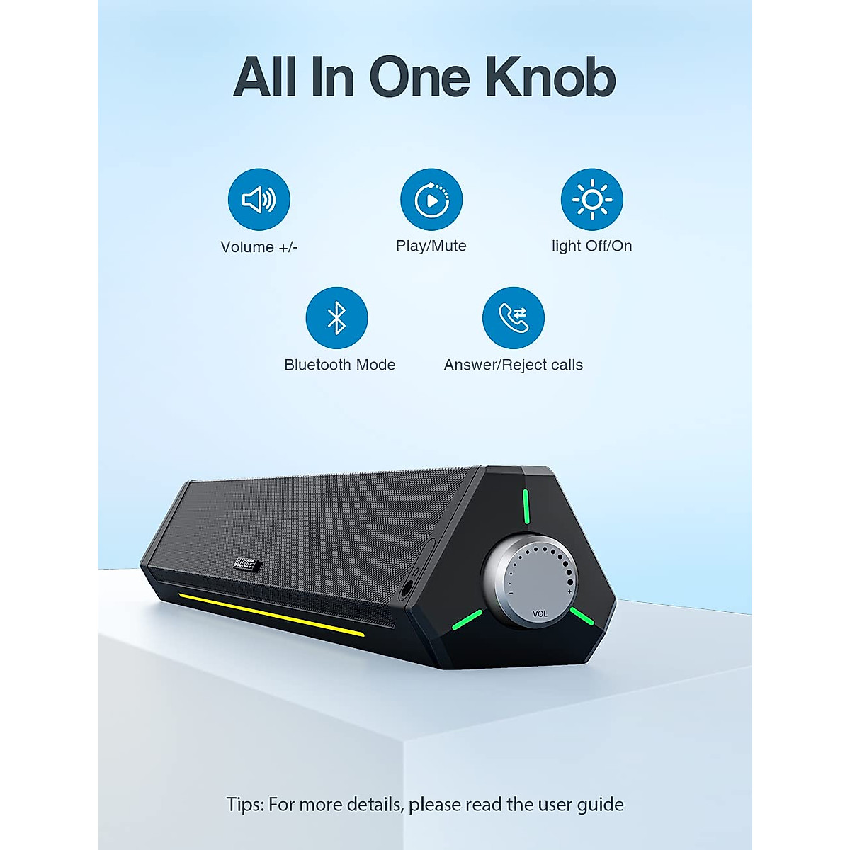 Computer Speakers, Bluetooth Soundbar, HiFi Stereo, 3.5mm Aux-in Connection, USB Powered Speakers for Desktop Monitor, PC, Laptop, Tablets