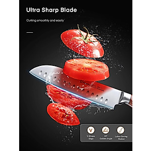 Knife Set with Block, 16 Pcs Stainless Steel Kitchen Knife Set with Sharpener & Wooden Block, Knife Block Set with Wood Handle, Chef, Santoku, Bread, Utility, Paring & Carving Fork Knife, Brown