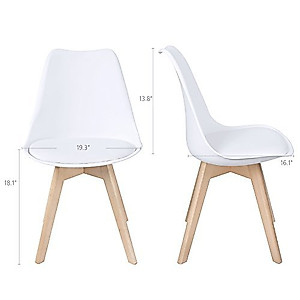 Furmax Mid Century Modern DSW Upholstered Side Beech Wood Legs and Soft Padded Shell Tulip Chair for Dining Living Room Bedroom Kitchen Set of 4 (White)