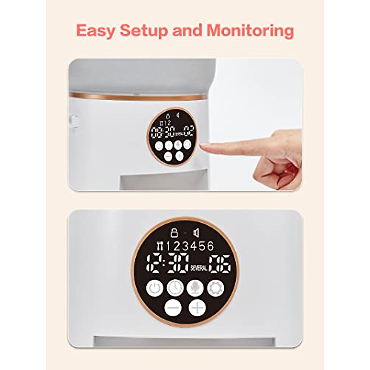 beQ 5L Automatic Cat Feeder, Timed Dog Feeder for Dry Pet Food with Stainless Steel Bowl, Twist Lock Sealed Lid and Desiccant Dag, 1-6 Meals Per Day, 20-Second Voice Recording, for Cats or Dogs.