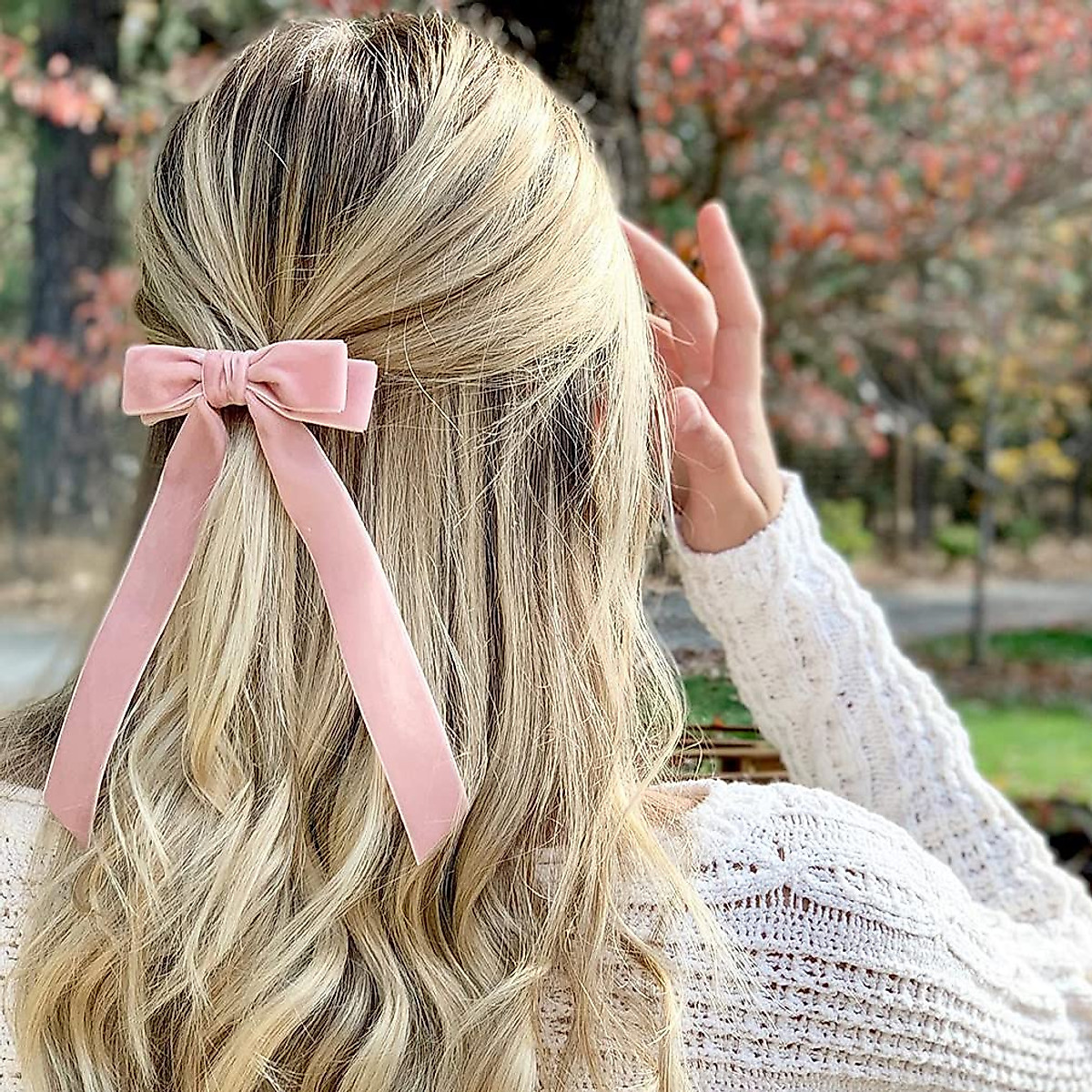 10PCS Bow Hair Tie Velvet Hair Ribbon Elastics Hair Scrunchies Long Ponytail Holder Hair Bow Bands Rope Accessories for Women Girls