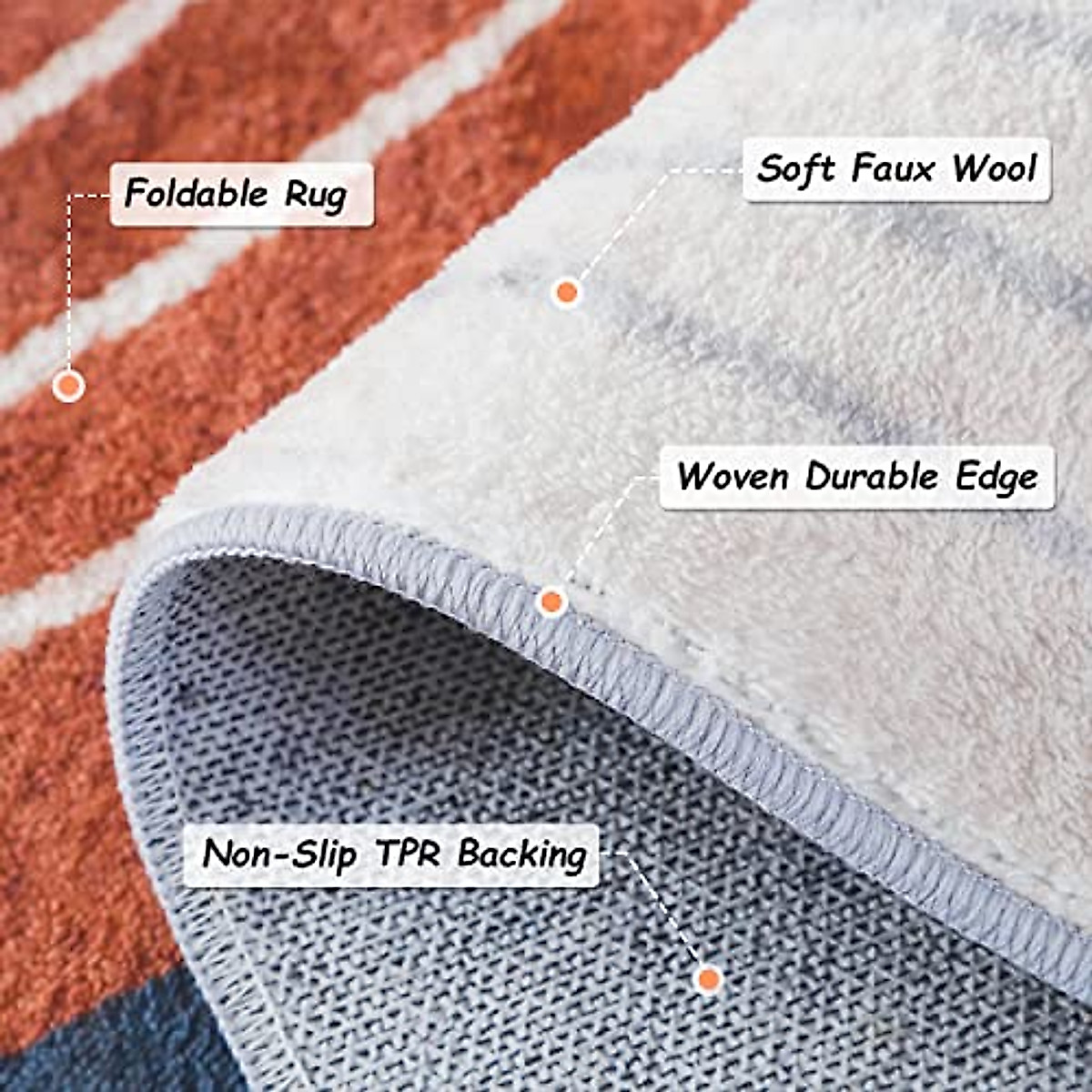 YUFANUHO Faux Wool Contemporary Area Rugs 5x7 Feet, Modern Red Rugs Edgy Non-Slip Foldable Floor Carpet for Bedrooms Decor, 5x7ft Red Abstract Rugs for Livingroom