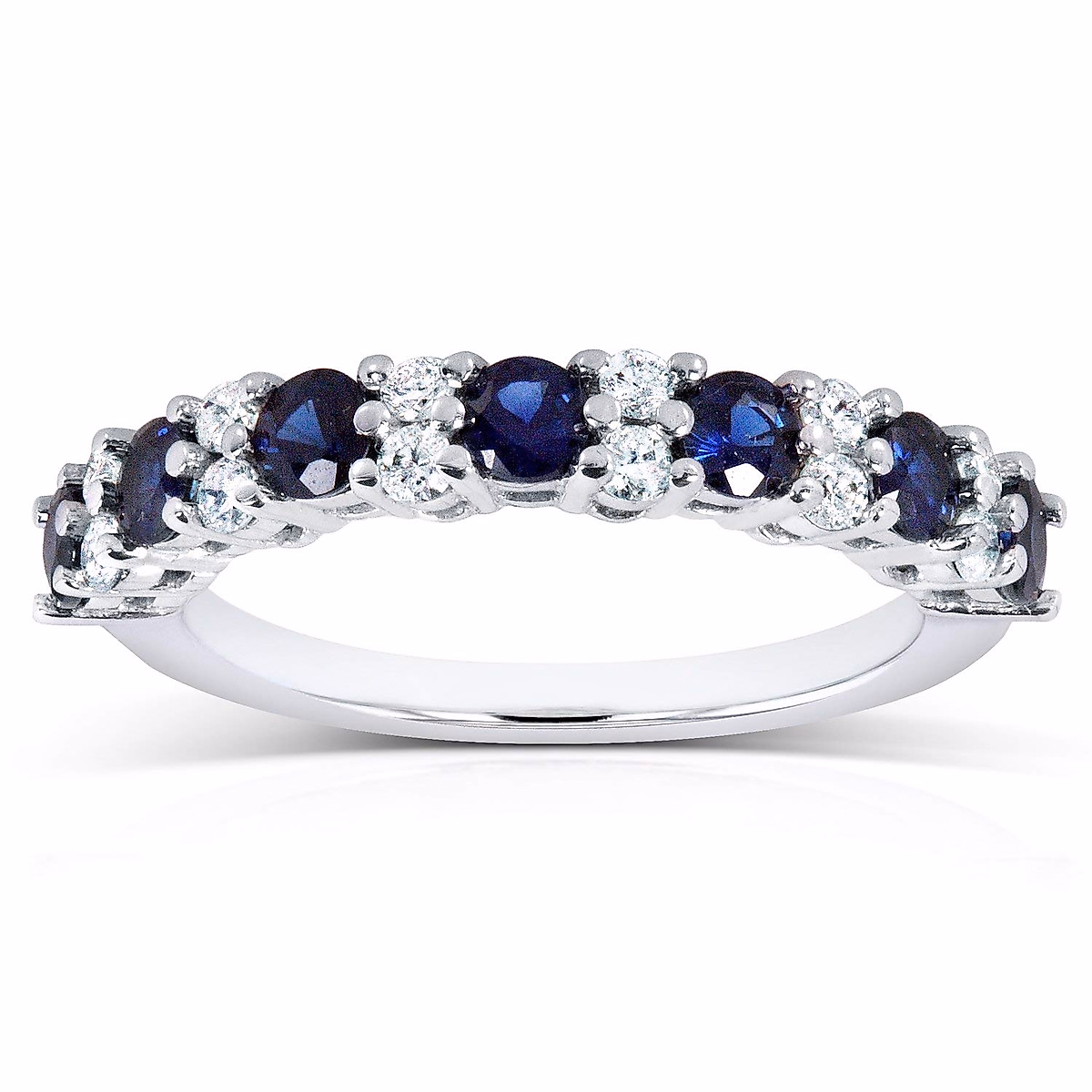 Kobelli Diamond and Blue Sapphire Band 1 carat (ctw) in 14k White Gold, Size 7, White Gold