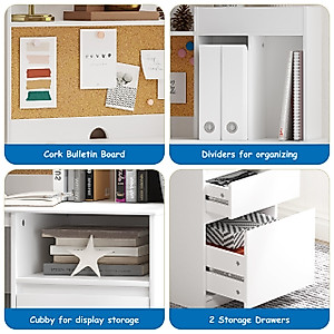 Spirich Kids Desk and Chair Sets, Kids Study Desk Set with Hutch and Storage, Children Wooden Study Table for 5-12 Years Old, Student Writing Desk Computer Workstation