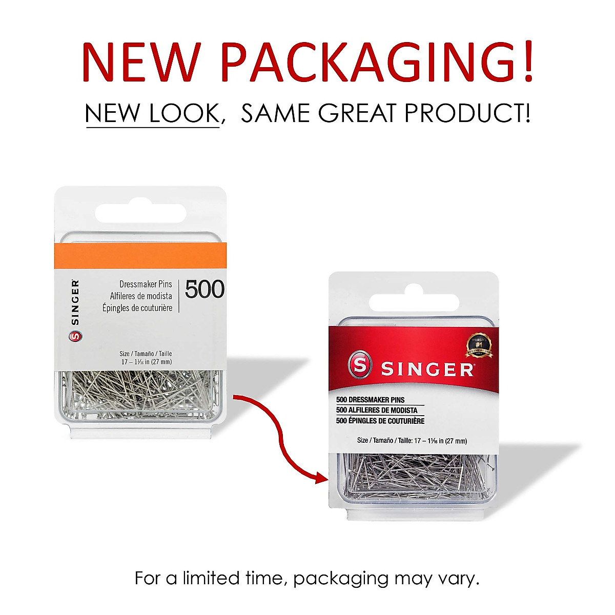 SINGER 00349 Dressmaker Pins, Size 17, 500-Count