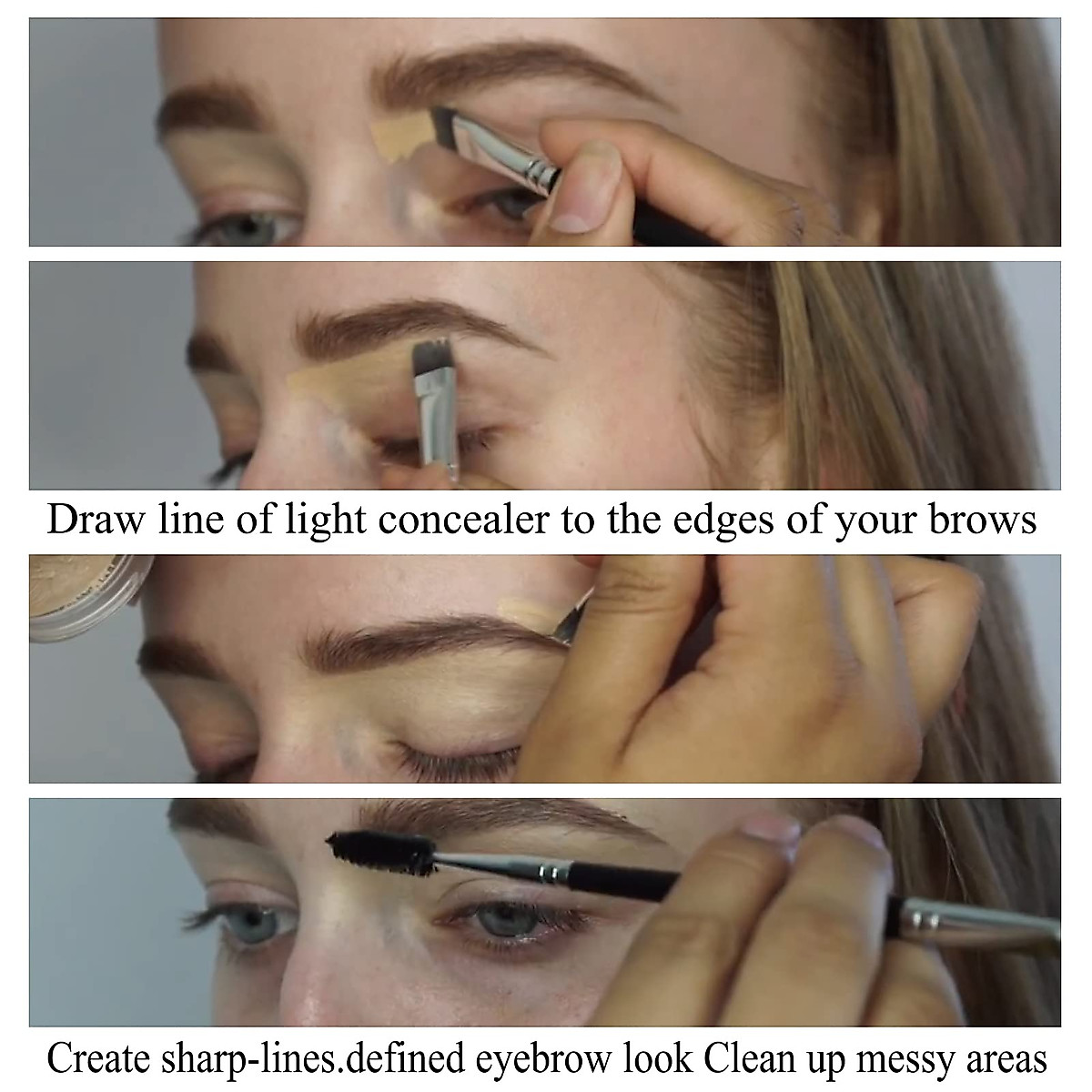 Bueart Design PRECISION Concealer brush for eyebrows Dual Ended Detail Flat Eyeliner definer Brow Brush with spoolies for eyebrow eyelash Spiral Brush Spoolie Mascara Brush