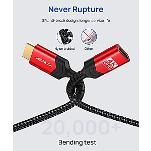 JSAUX HDMI Extension Cable 10FT, 4K 60Hz High Speed HDMI Extender Cord Male to Female Adapter Connector (HDR HDCP 2.2), Compatible with Roku TV Streaming Stick, Bluray Player, HDTV, Laptop, PC - Red