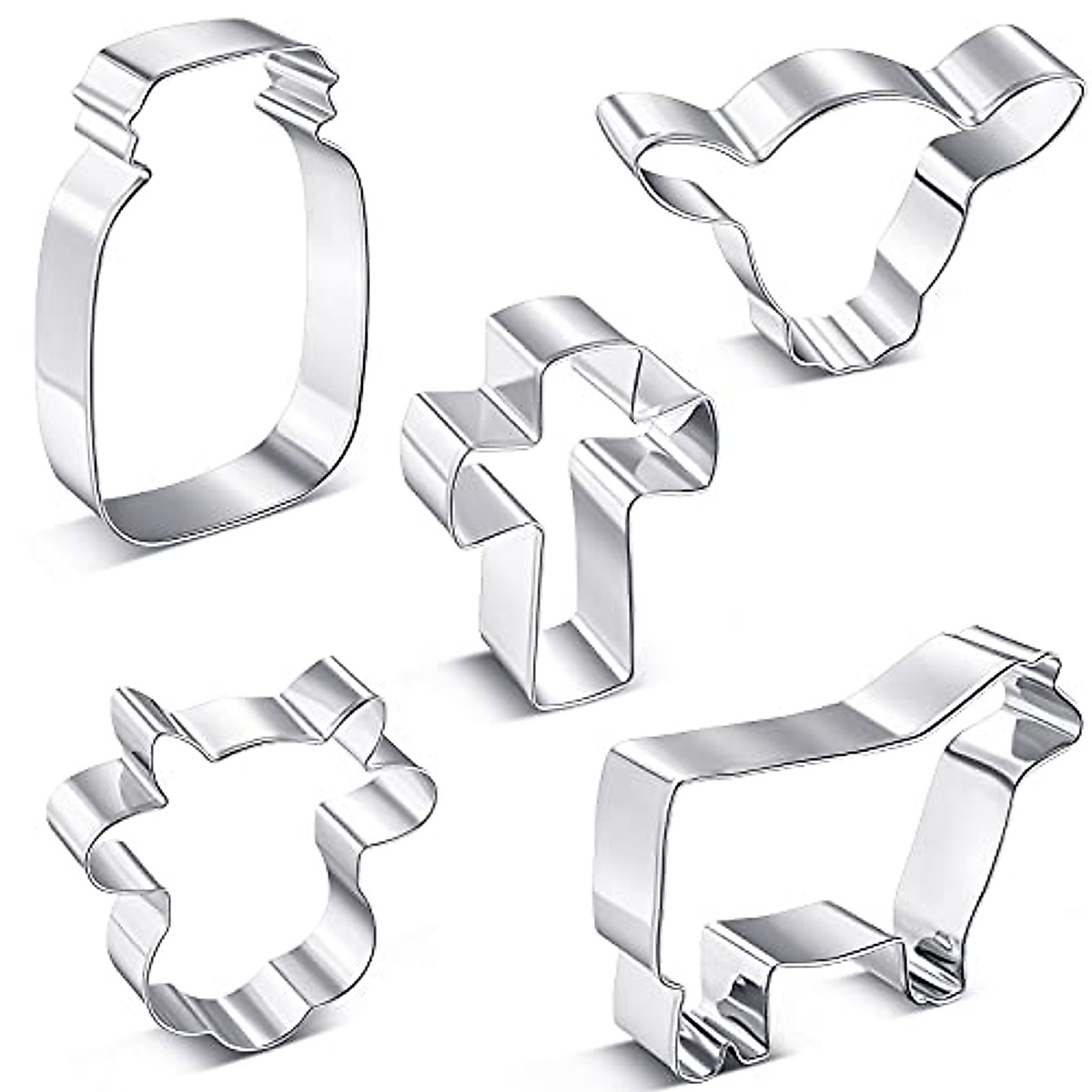 5 Pieces Cow Cookie Cutter Set, Farmhouse Cookie Cutter, 3 Different Cow Cookie Cutters, Steel Cow Head Cookie Cutter, Milk Bottle, Crossed Cookie Cutter for Biscuit and Cakes Kitchen Tool Accessories