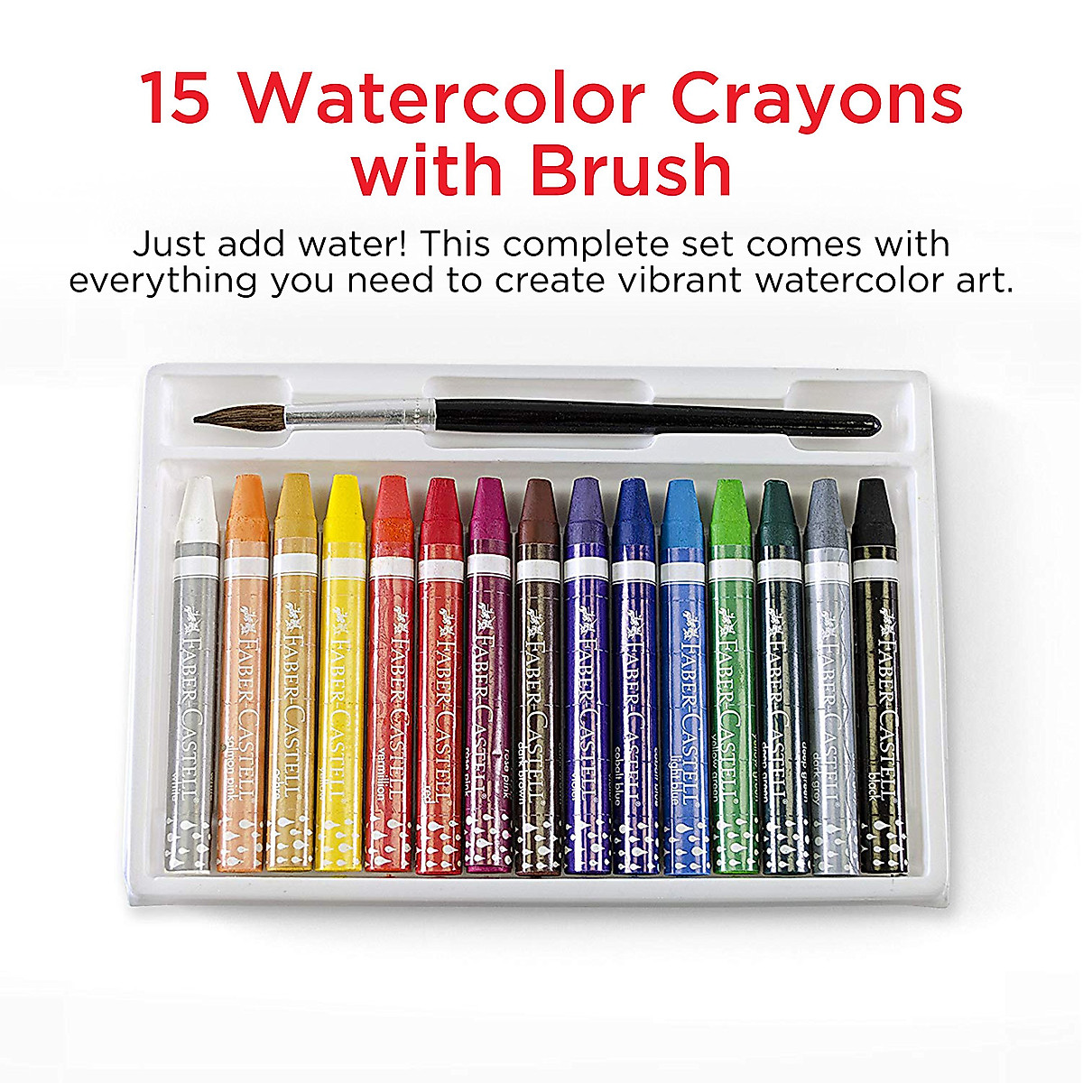 Faber-Castell Watercolor Crayons with Brush, 15 Colors - Premium Quality Art Supplies for Kids