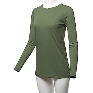 Basic Solid Soft Cotton Long Sleeve Crew Neck Top Shirts Dark Olive M