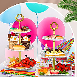 Mifoci 24 Pcs Cake Stand White Plastic Dessert Table Stand Set 6 Pcs 3 Tire Cupcake Display Stands Cookie Tray Rack Serving Tray Cupcake Display Tower 12 Pcs Dessert Trays 6 Tong for Wedding Tea Party