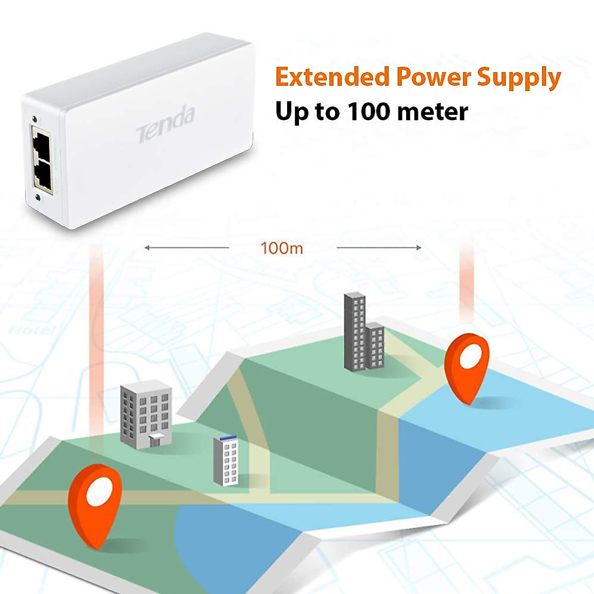 Tenda PoE Injector 48V, IEEE802.3at Gigabit PoE Injector up to 30W, Compatible with IEEE 802.3af, RJ45 Port, Passive PoE 10 / 100Mbps, Distance Up to 100 Meters, Plug and Play(PoE30G-AT)