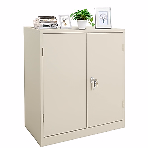 INTERGREAT Steel Storage Cabinet 42", Lockable Metal Storage Cabinet with 2 Doors Locking Counter Cabinet for Home Office (Grey)