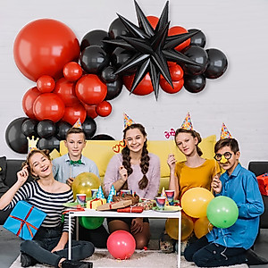Red and Black Balloon Arch Kit, Latex Birthday Balloons 5 10 18 inch Burgundy and Black Party Balloons with 2 Black Explosion Star for Wedding Bridal Baby Shower Bachelorette Graduation Party