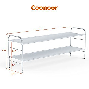 Coonoor 2-Tier Long Shoe Rack Storage for Wide Shoe Shelf Organizer,Silver