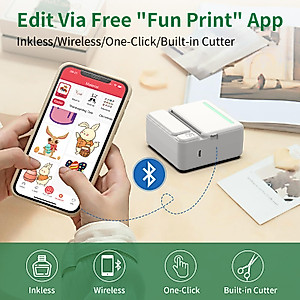 kazazoo Mini Thermal Printer Bluetooth Pocket Printer Portable Inkless Sticker Printer for Notes/Lists/Label/Memo/Scrapbook, Photos Compatible with iPhone iOS & Android or Tablet (with 2 Roll Paper)