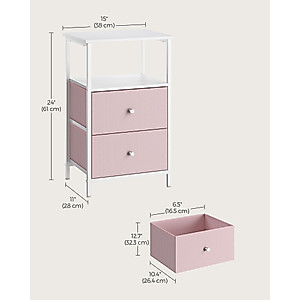 VASAGLE Nightstand, Side Table with 2 Fabric Drawers, 24-Inch Tall End Table with Storage Shelf, Bedroom, Jelly Pink and White ULGS025R05