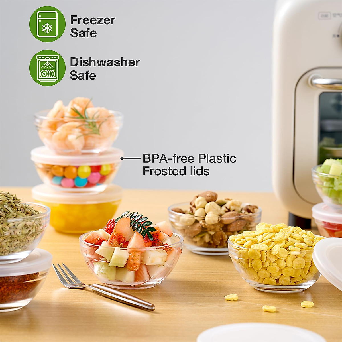 12 Pack 3.5 Inch Small Glass Bowls with 12 Pack Lids, 4 oz Mini Glass Containers, Ramekins, Pinch Bowls, Condiment Containers, for Prep, Dips, Nuts, Snacks, Candy Meal Prep Bowls, Dessert Bowls