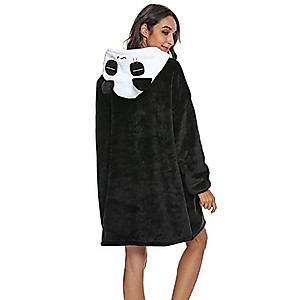 LATH.PIN Panda Wearable Blanket Hoodie Oversized Sherpa Fleece Hoodie Blanket Giant Hooded Sweatshirt Blanket Jacket with Sleeves