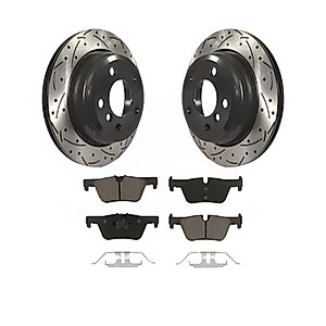 Transit Auto - Rear Coated Drilled Slotted Disc Brake Rotors And Ceramic Pads Kit For BMW 328i xDrive 320i 330i 428i 430i Gran Coupe GT 328d KDC-100734