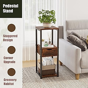 VonDream 3 Tier Plant Stand Indoor , Tall Pedestal Stand with Drawer, Tall Plant Stand for Indoor Plants Multiple, Corner Plant Table Indoor, Small Side Table for Living Room