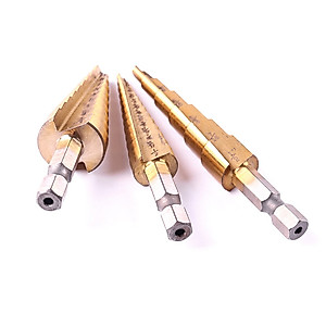 Atoplee 3pcs 1/4 inch Hex Shank Set Titanium Step Drill Bits Uni Step Drill Bit