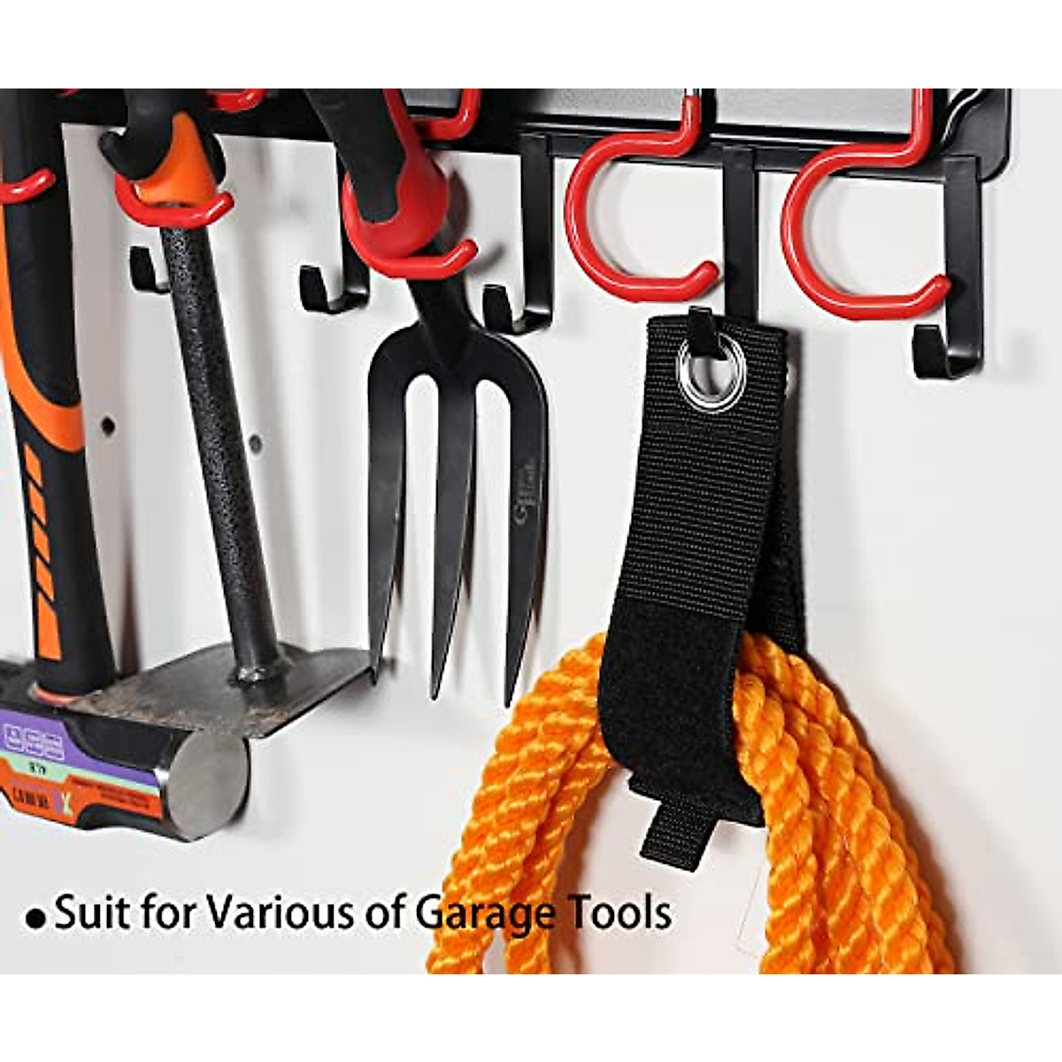 PHUNAYA 68" All Metal Garden Tool Oaganizer for Garage Organization,Garage Wall Organizer and Rake Holder Wall Mount,Shovel Holder and Tool Rack for Yard Tool,Handle tools,Broom and Mops.