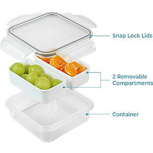 carrotez 2 Compartment Snack Containers, Portion Control Container, Small Food Storage Containers, Small Snack containers with Airtight lids, BPA Free, Stackable, Reusable, 2 PACK