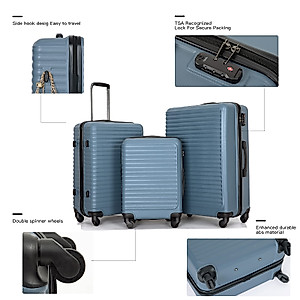 Travelhouse Amalodie Hardshell Upright Spinner Wheel Suitcase Set PP ABS, Lightweight Checked Carry-On Luggage 3-Piece Set with Spinner Wheels TSA Locks 20" 24" 28" (Jet blue)