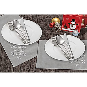 OWENIE Christmas Table Placemats Set of 4, Silver Placemats with Sequins Embroidery, Grey Place Mats for Dining Table, Xmas Holiday Tabletop Decor, Winter Table Decorations, Farmhouse 13 X 19 Inch
