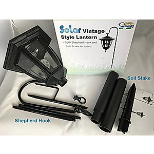 Black Vintage Shepard Hook Solar Lantern Outdoor Light