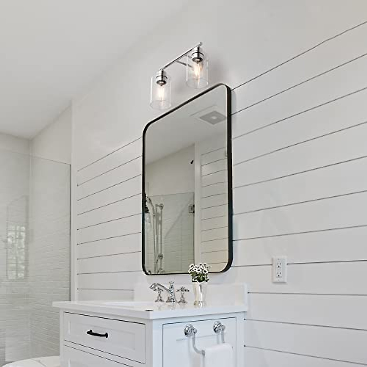 Espird Bathroom Vanity Light Fixtures Brushed Nickel, 2 Light Bathroom Light Fixture Over Mirror, UL Certification Bathroom Light Fixture, Modern Wall Lighting Fixtures with Glass Shade, E26 Socket