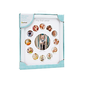 Pearhead My First Year Baby Keepsake Photo Frame, Newborn Baby Girl or Baby Boy Nursery Décor, Baby Milestone Photos, Gender-Neutral Baby Gift, White