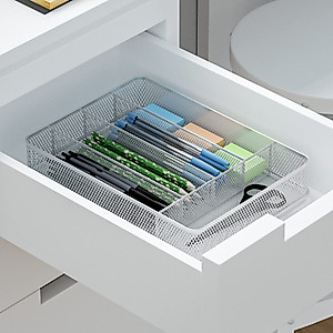 TQVAI Mesh Cutlery Tray 5 Compartments Kitchen Silverware Holder Utensil Flatware Organizer, Silver