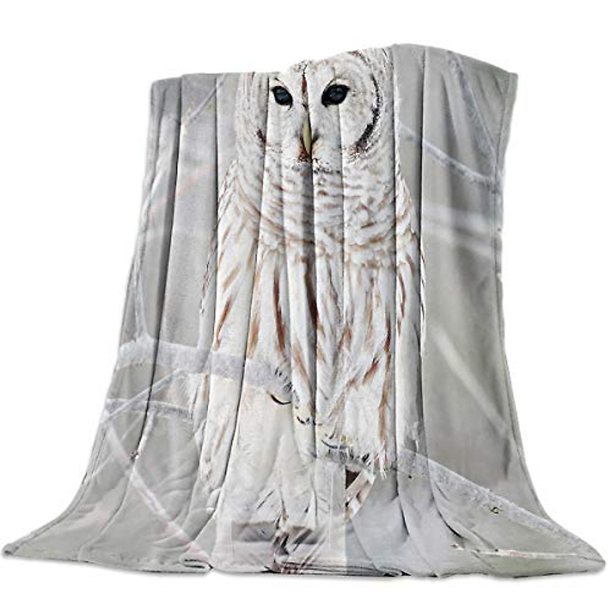 Greeeen Plush Fleece Throw Blanket | Fuzzy, Soft, Warm, Cozy, Reversible Blanket for Bed Couch Sofa Chair Travel- 39 x 49 Winter Owl