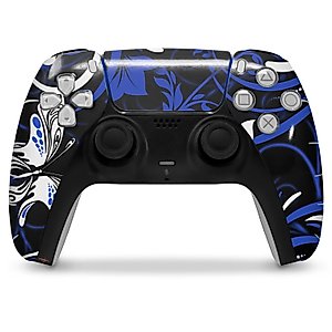 WraptorSkinz Skin Wrap compatible with Sony PS5 DualSense Controller Twisted Garden Blue and White (CONTROLLER NOT INCLUDED)