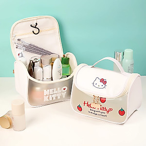 WIEEZN Cute Toiletry Bag for Women Girls, PU Leather Translucent Waterproof Makeup Cosmetic Bag, Travel Makeup Bag Organizer